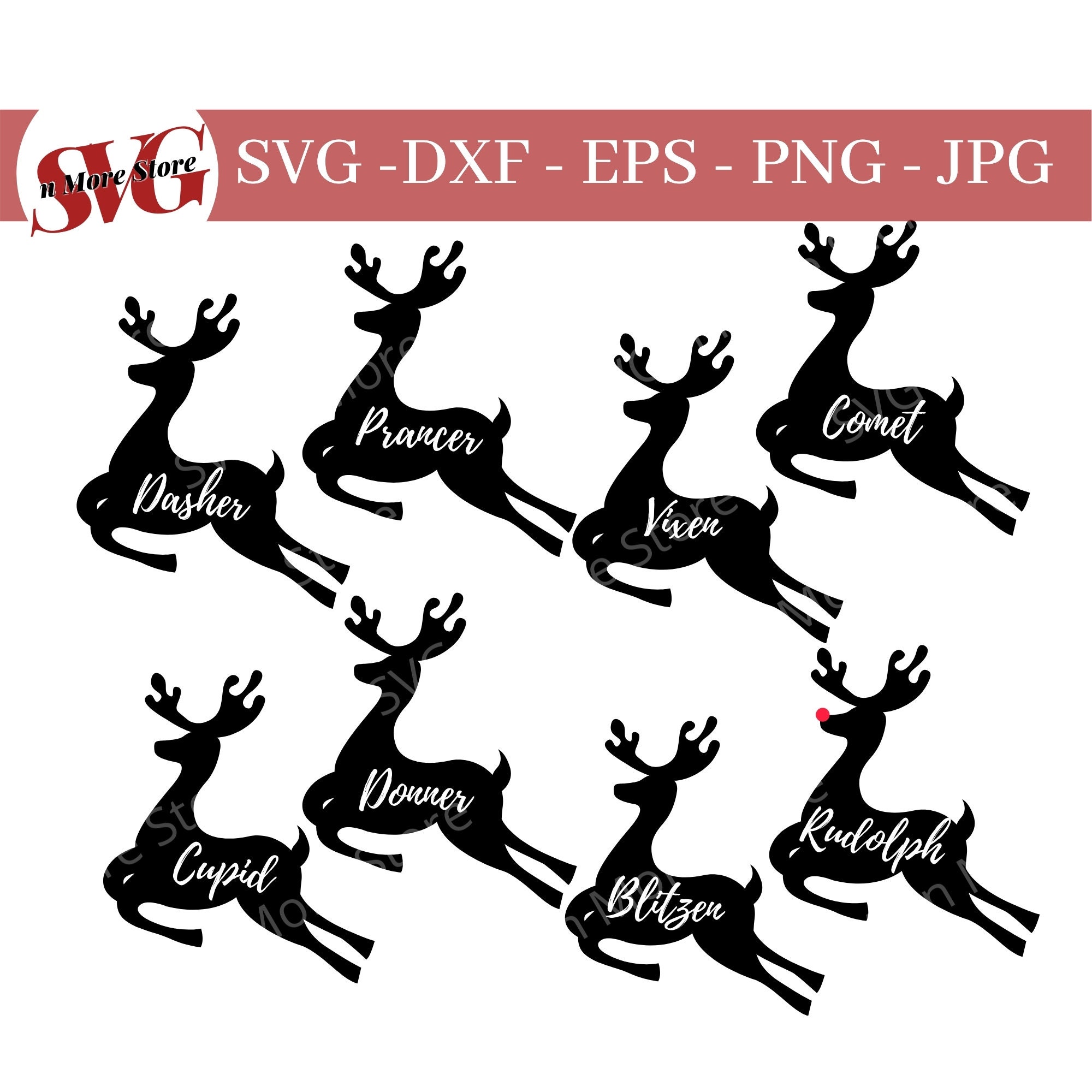 9 Santa's Reindeer SVG Dasher, Dancer, Prancer, Vixen, Comet, Cupid ...