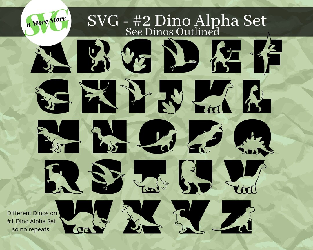 Outlined Dinosaur Alphabet SVG PNG, Dinosaur Letters SVG, Dinosaur Font ...