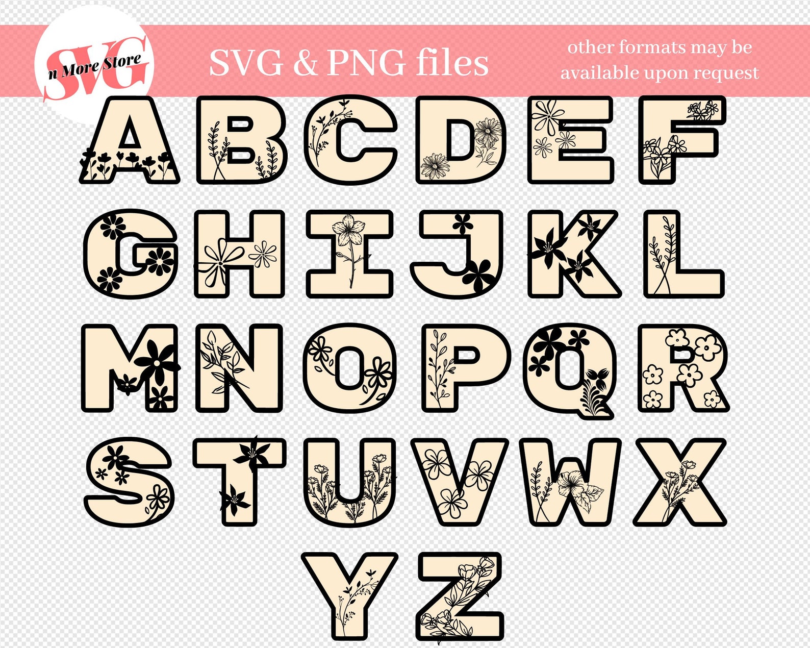Floral Alphabet SVG PNG, Laser Cut, Flower Letters SVG, Flower Font ...
