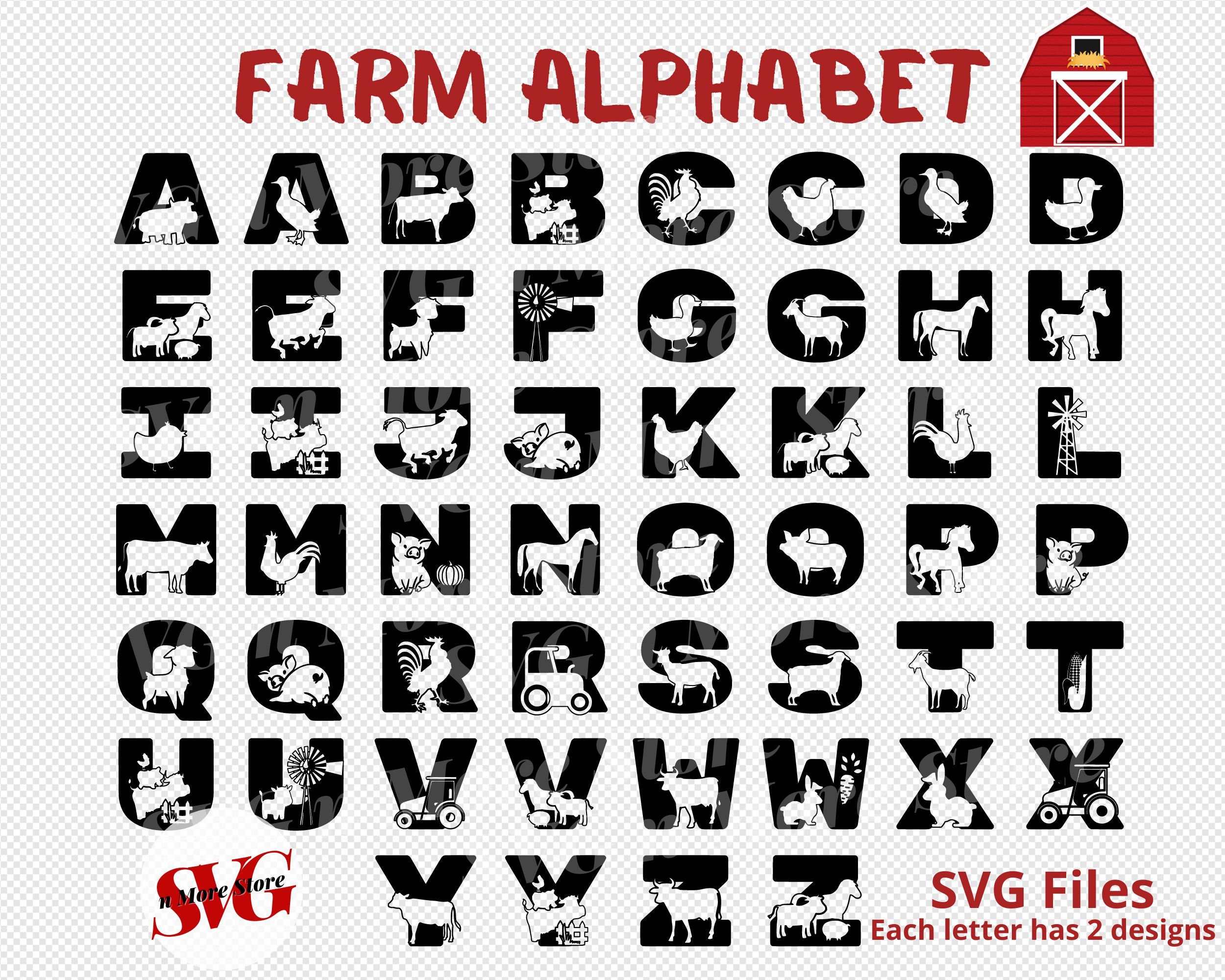 Farm Alphabet Bundle SVG Farm Animals ABC Alphabet Cow Pig - Etsy Australia