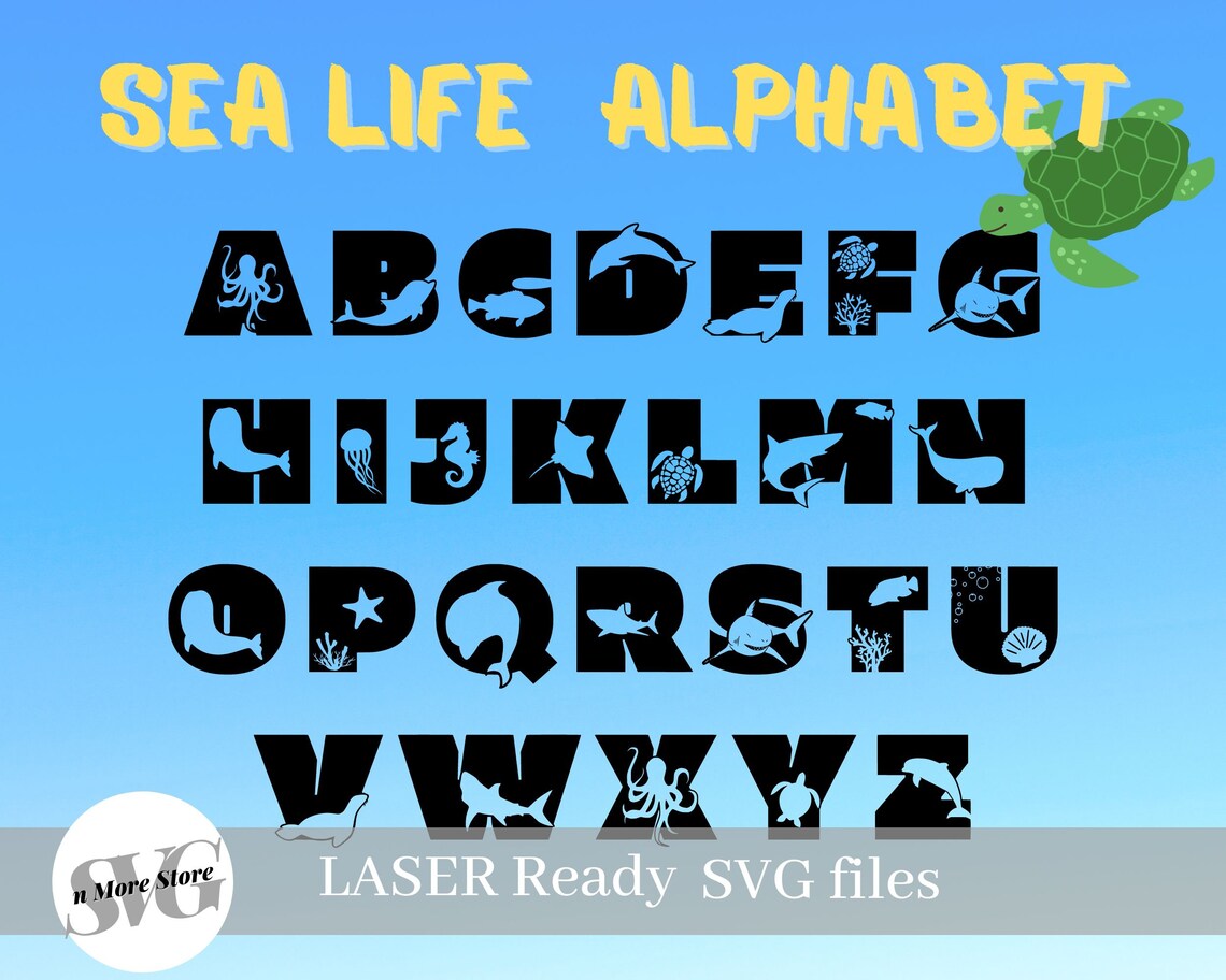 Sea Ocean Alphabet Bundle SVG PNG Sea Water Birthday ABC - Etsy