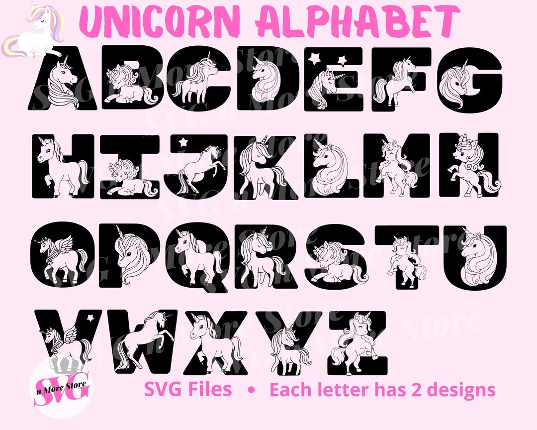 Unicorn Alphabet Bundle SVG, Unicorn Birthday ABC Alphabet, Unicorn ...
