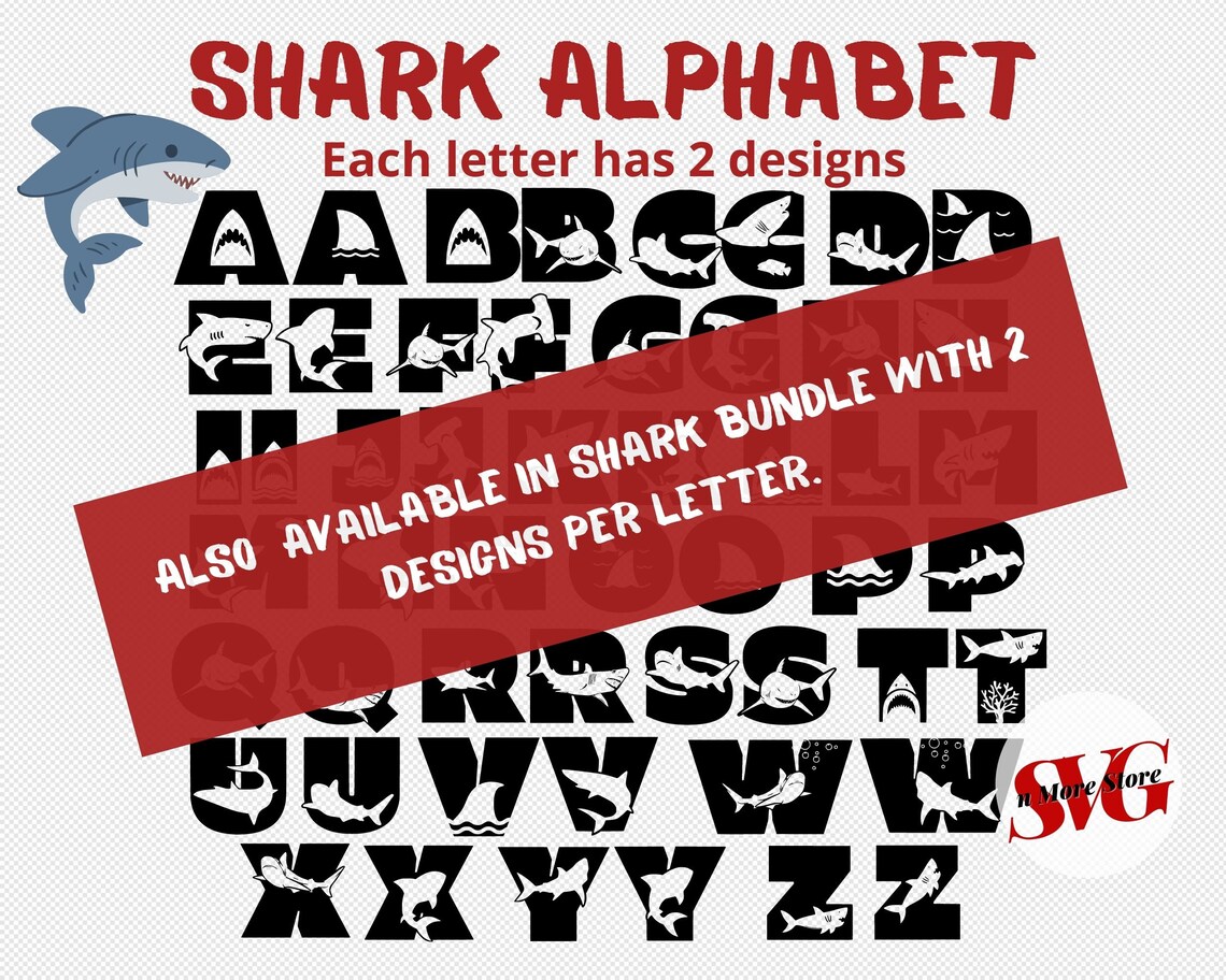 Shark Alphabet Bundle SVG PNG Shark Birthday ABC Alphabet - Etsy
