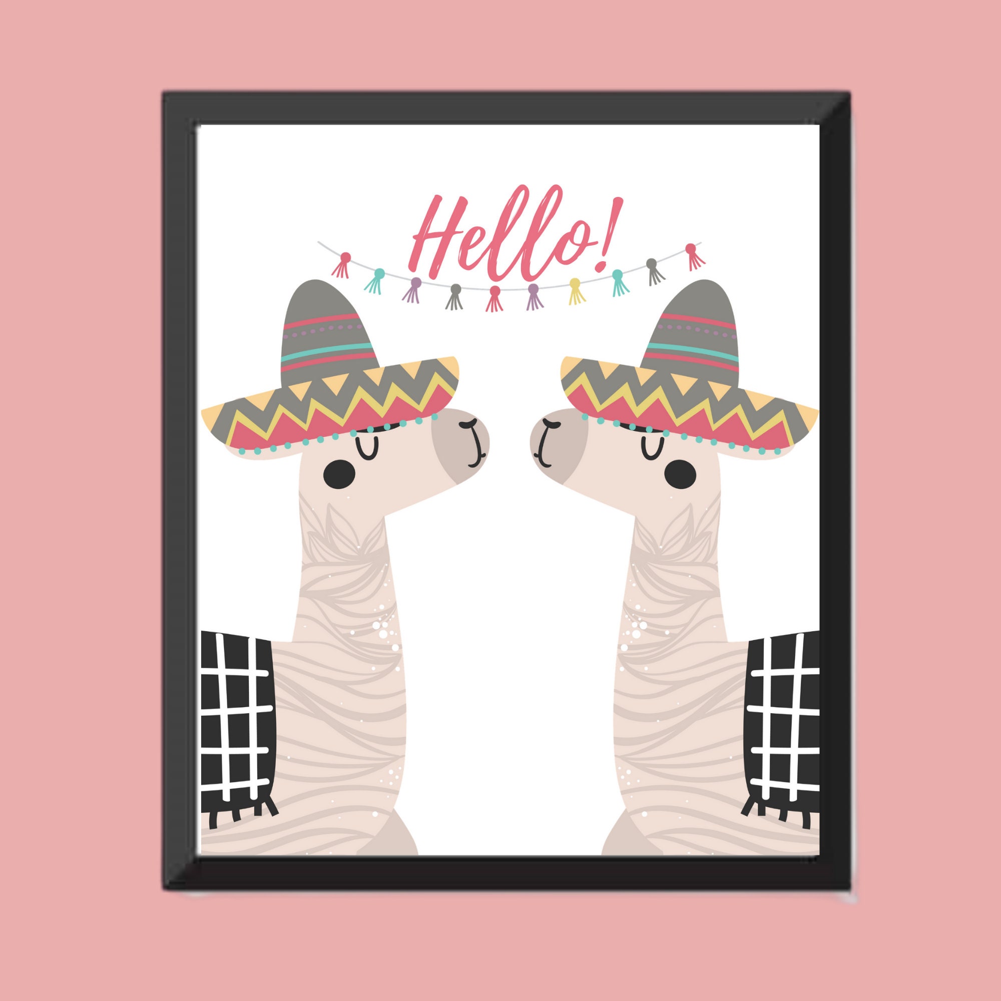 Boho Decor Llama Print Girly Wall Art Hello Llama Printable | Etsy