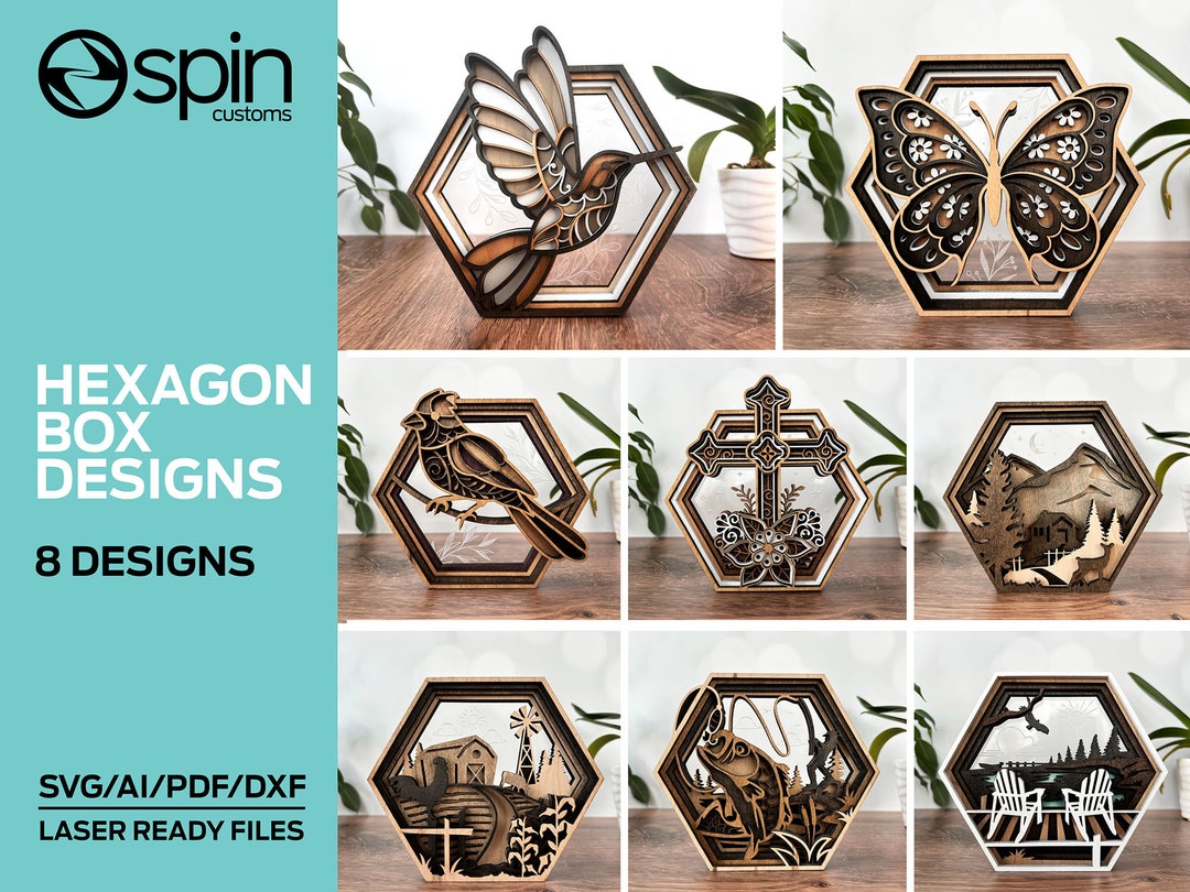 Hexagon Shadow Box Design - Laser Ready File - 8 Designs - Glowforge ...