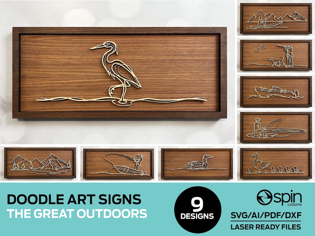 Outdoor Theme "doodle" Art Signs - 9 Designs - Glowforge and Lightburn ...
