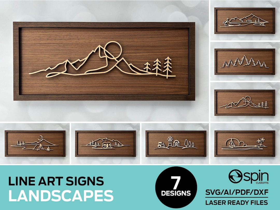 Landscapes Line Art Signs - 7 Designs - Glowforge and Lightburn Tested ...