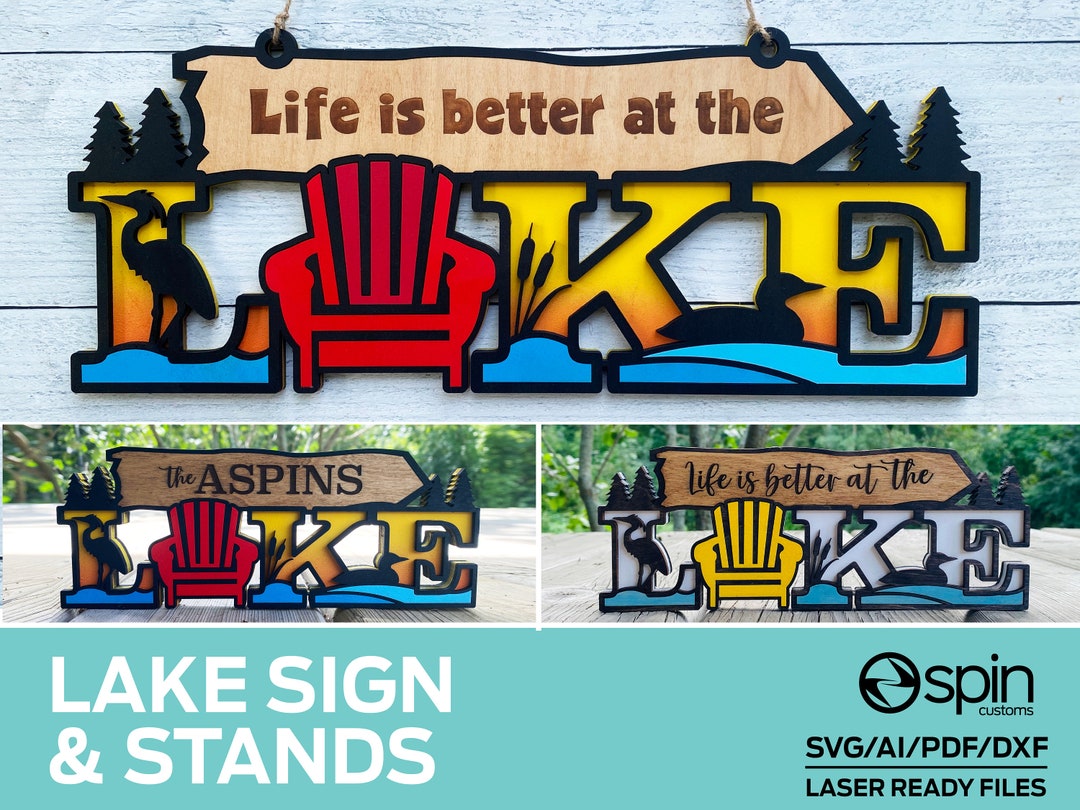 Lake Sign and Stands - Laser Cut Files - Glowforge and All Lasers - Etsy