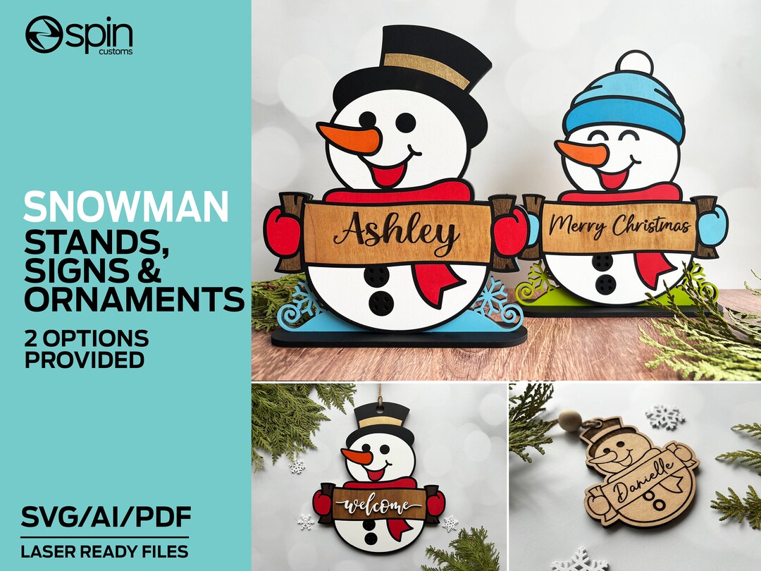 Snowman Stands, Signs and Ornaments Bundle - Personalizable - Laser ...