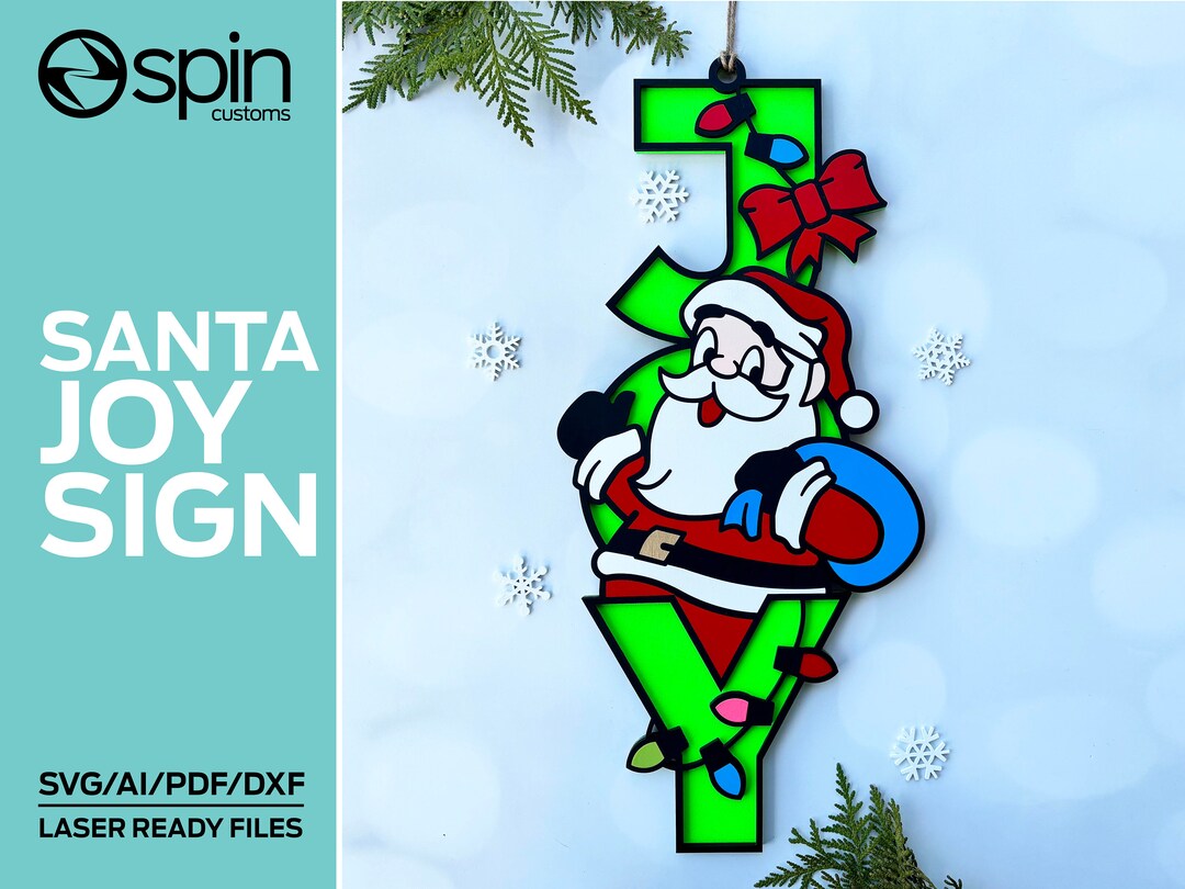 Santa JOY Sign - Christmas - Laser Ready File - Glowforge and Lightburn ...