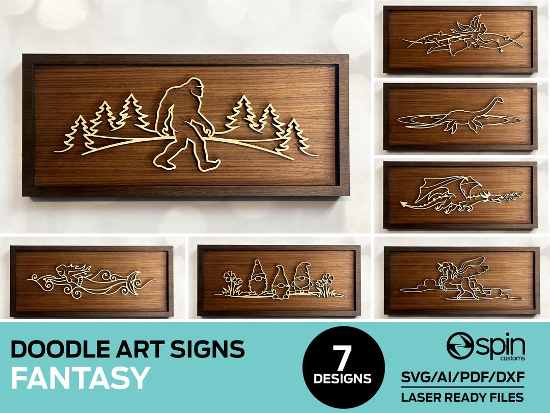 Fantasy Line Art Signs - 7 Designs - Glowforge and Lightburn Tested ...