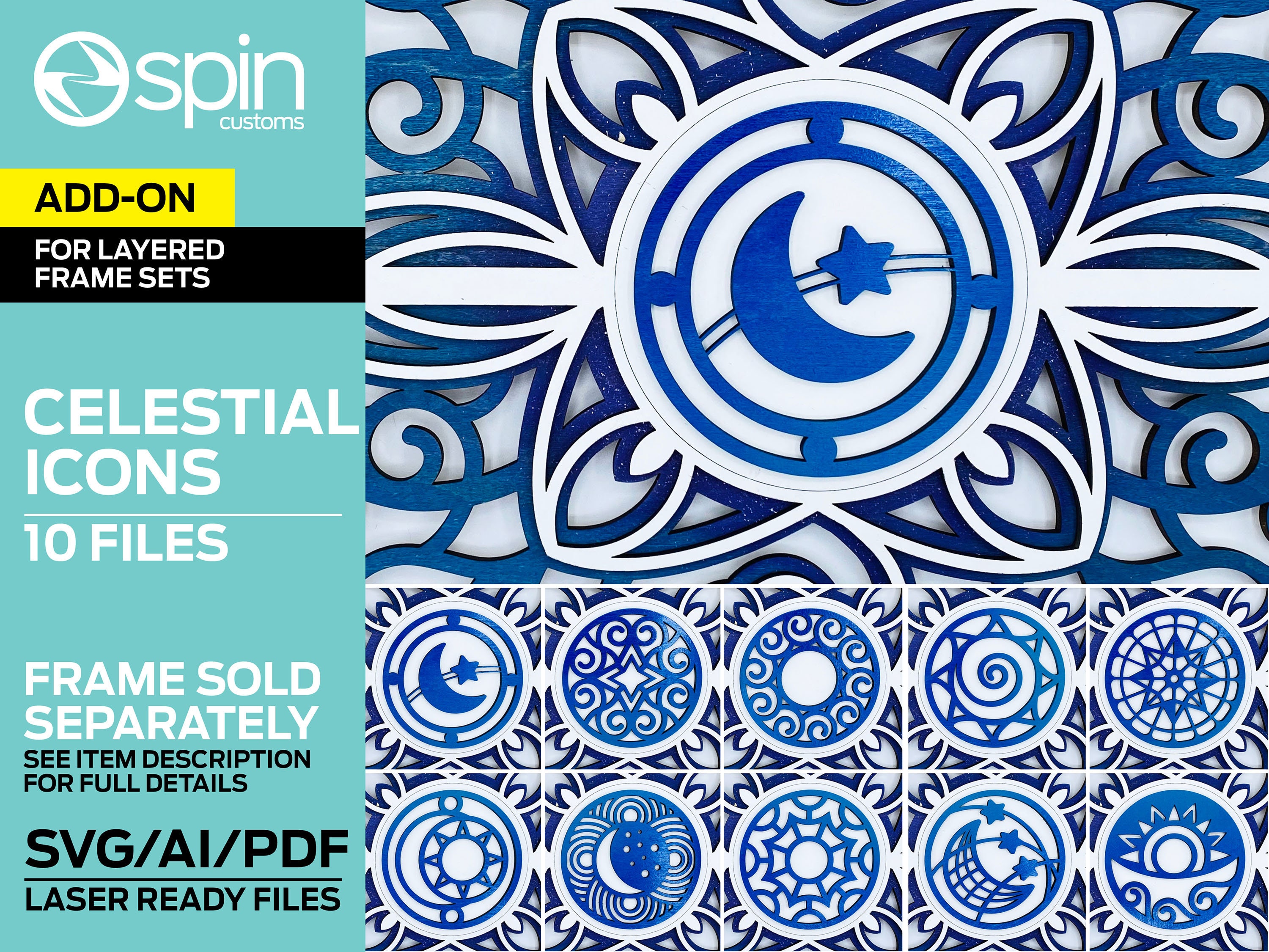 Celestial Icons for Layered Frame Sets ADD ON FILE Laser - Etsy