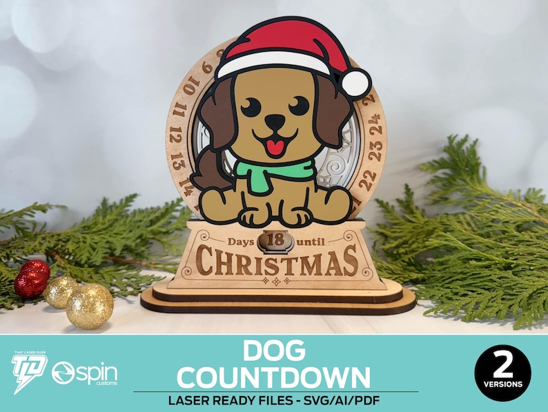 Dog Christmas Countdown Advent Calendar Stand - 2 Variations - Laser ...