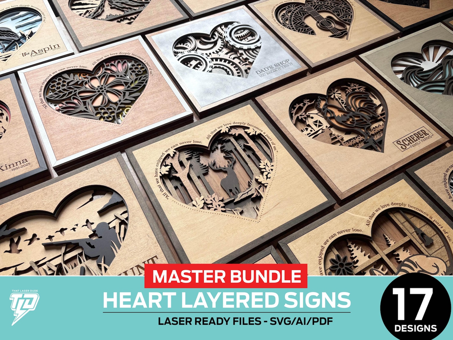 Heart Layered Signs Master Bundle - 17 Designs - Laser Ready Files ...