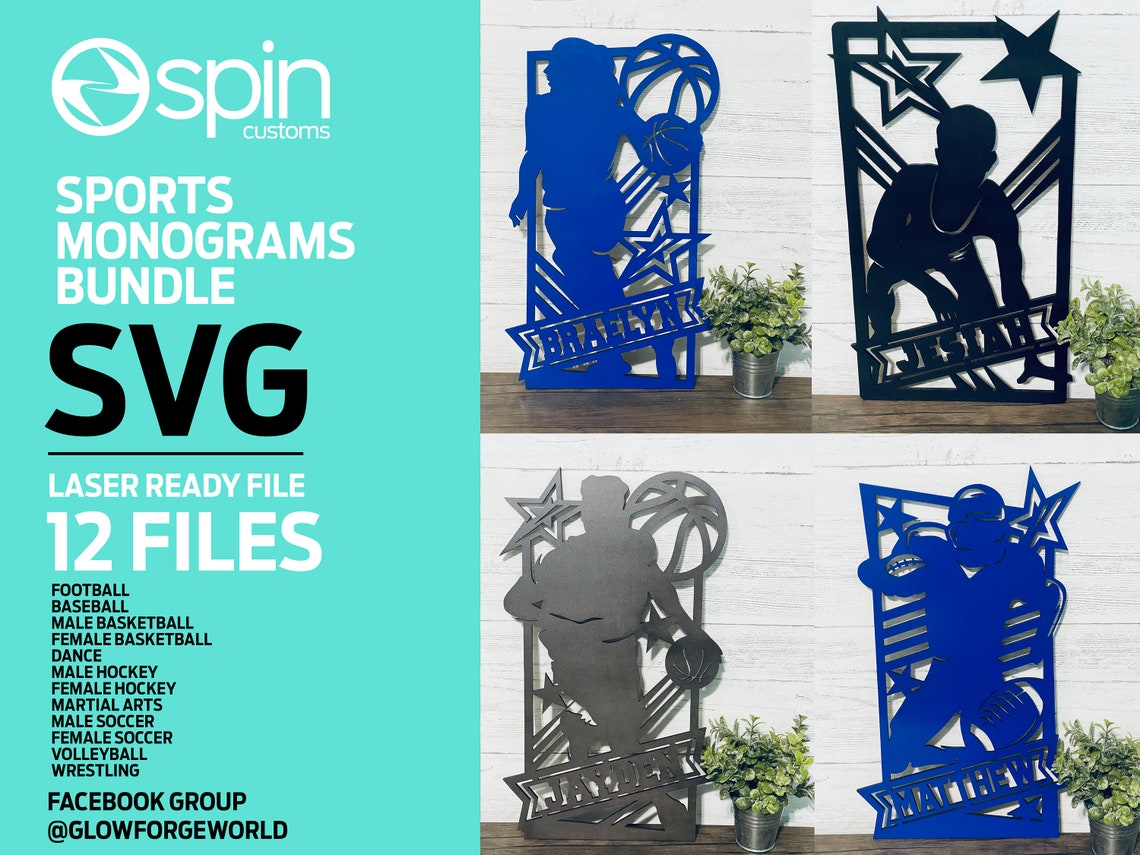 Sports Monogram Bundle Set Laser Ready SVG Files - Etsy