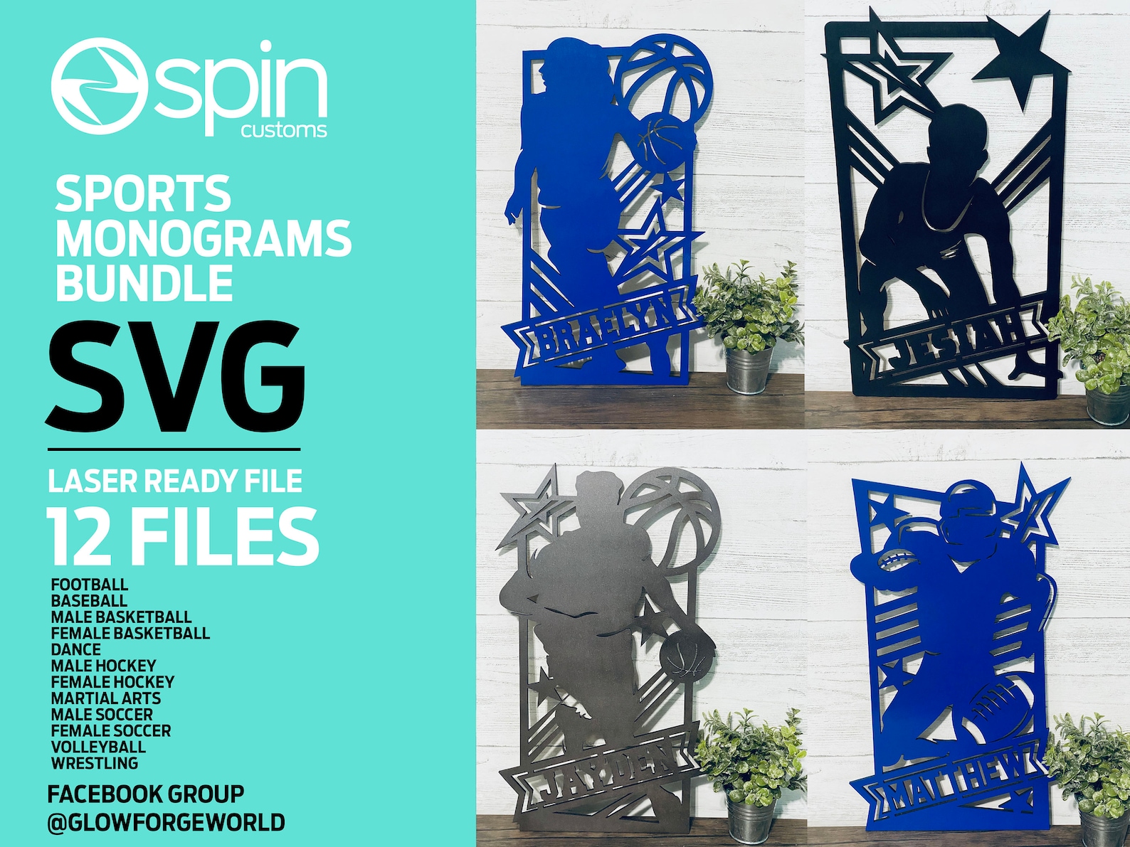 Sports Monogram Bundle Set Laser Ready SVG Files - Etsy