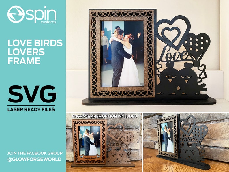 Love Birds Frame Laser Ready Digital File Glowforge and - Etsy