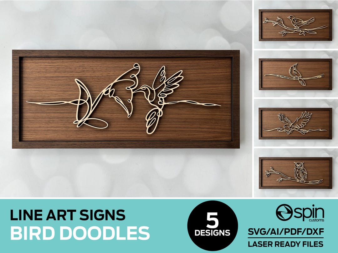 Birds "doodles" Line Art Signs - 5 Designs - Glowforge and Lightburn ...