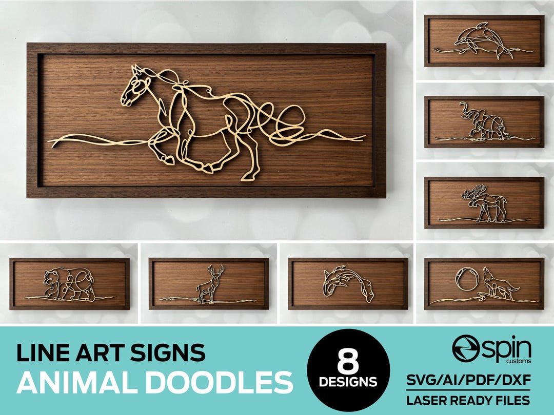 Animals "doodles" Line Art Signs - 8 Designs - Glowforge and Lightburn ...