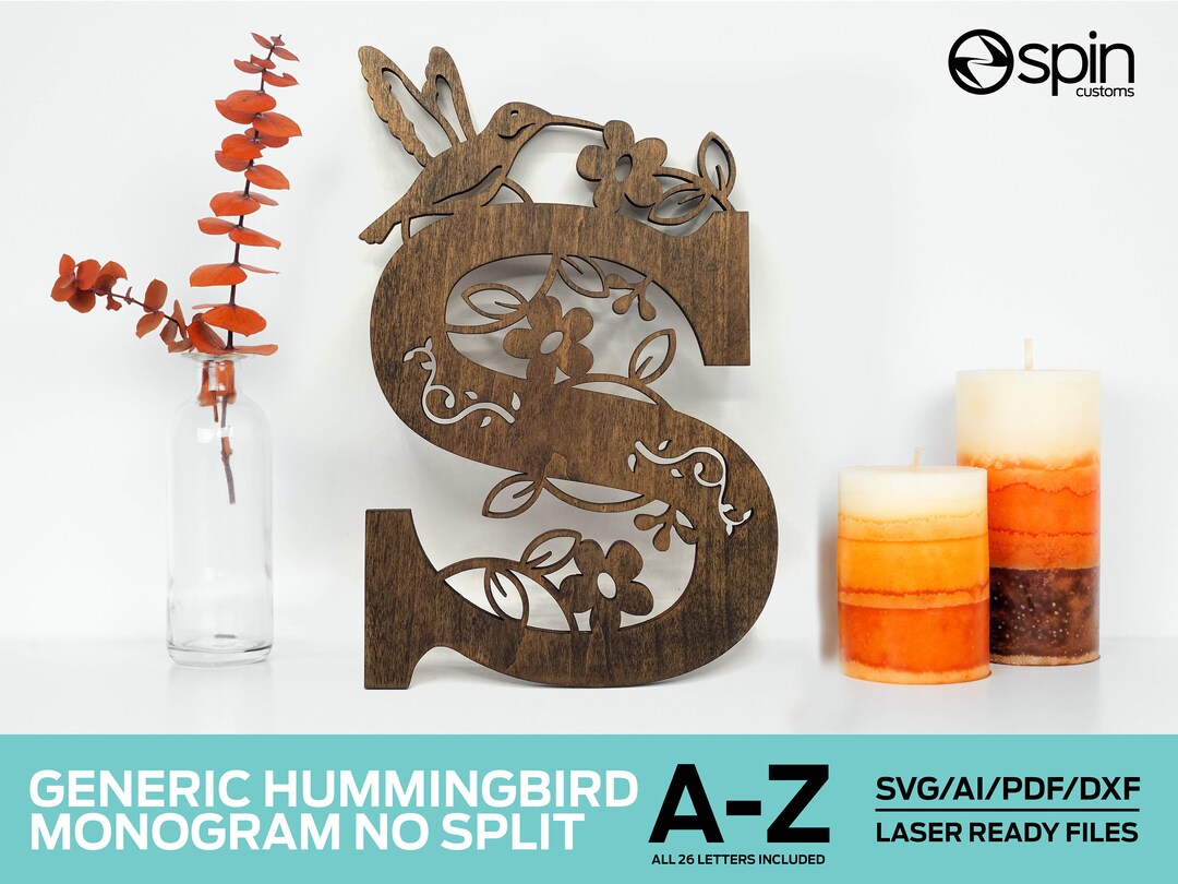 Generic Hummingbird Monogram - No Split Version - Laser Ready File ...