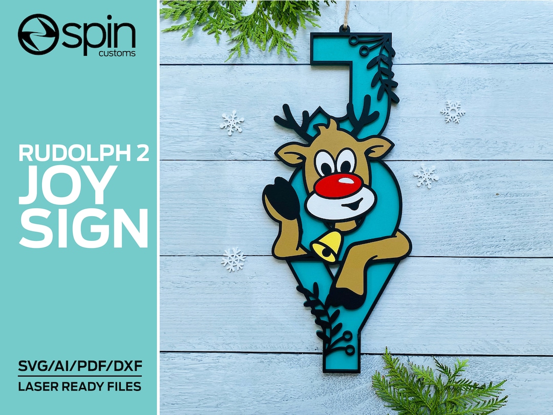 JOY Sign Rudolph Reindeer #2 - Christmas - Laser Ready File - Glowforge ...