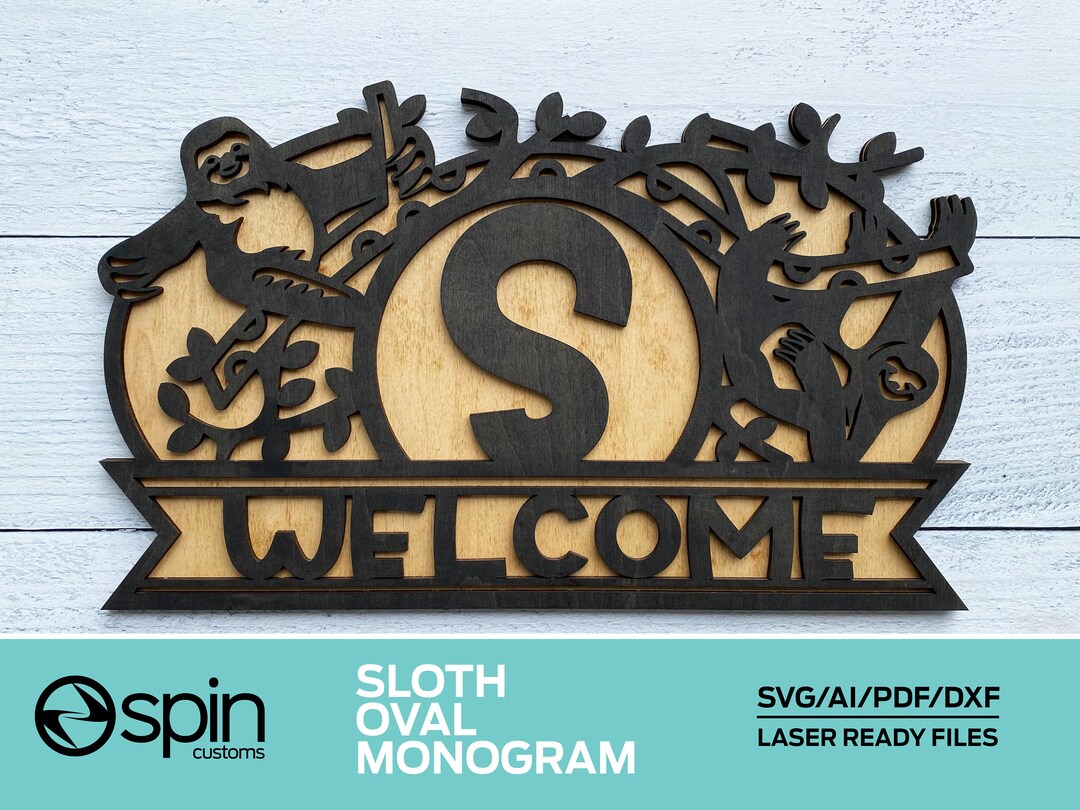 Sloth Oval Monogram Laser Ready Cut Files Customizable - Etsy