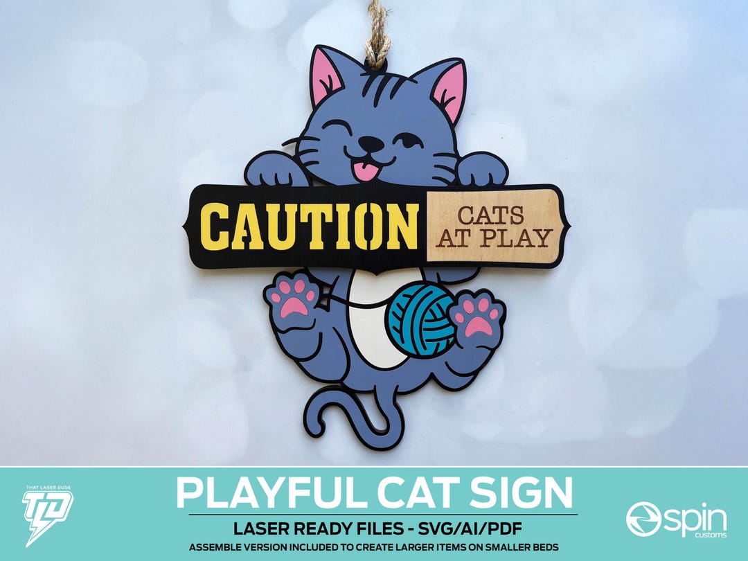 Playful Cat / Kitten Sign - Layered - Laser Cut File - Easy Finishing ...