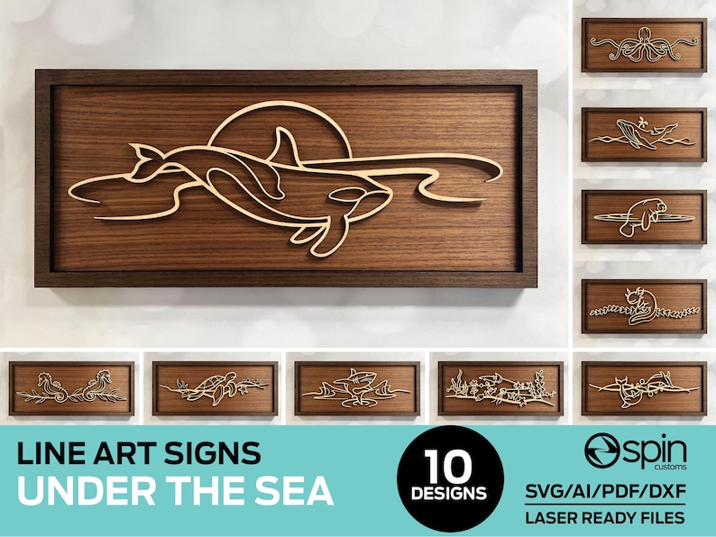 Under the Sea - Line Art Signs - 10 Designs - Glowforge and Lightburn ...
