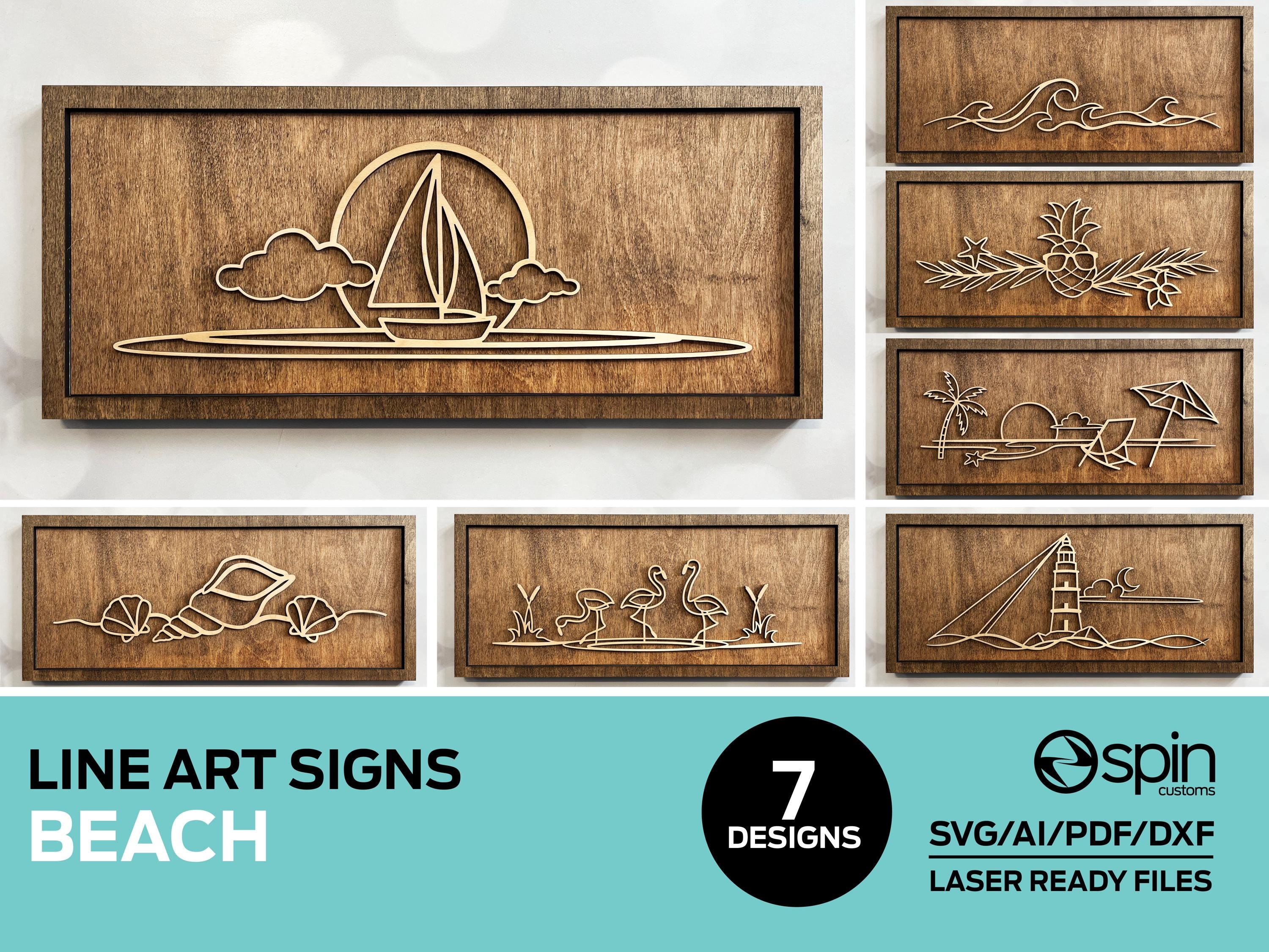 Beach Theme Line Art Signs - 7 Designs - Glowforge and Lightburn Tested ...