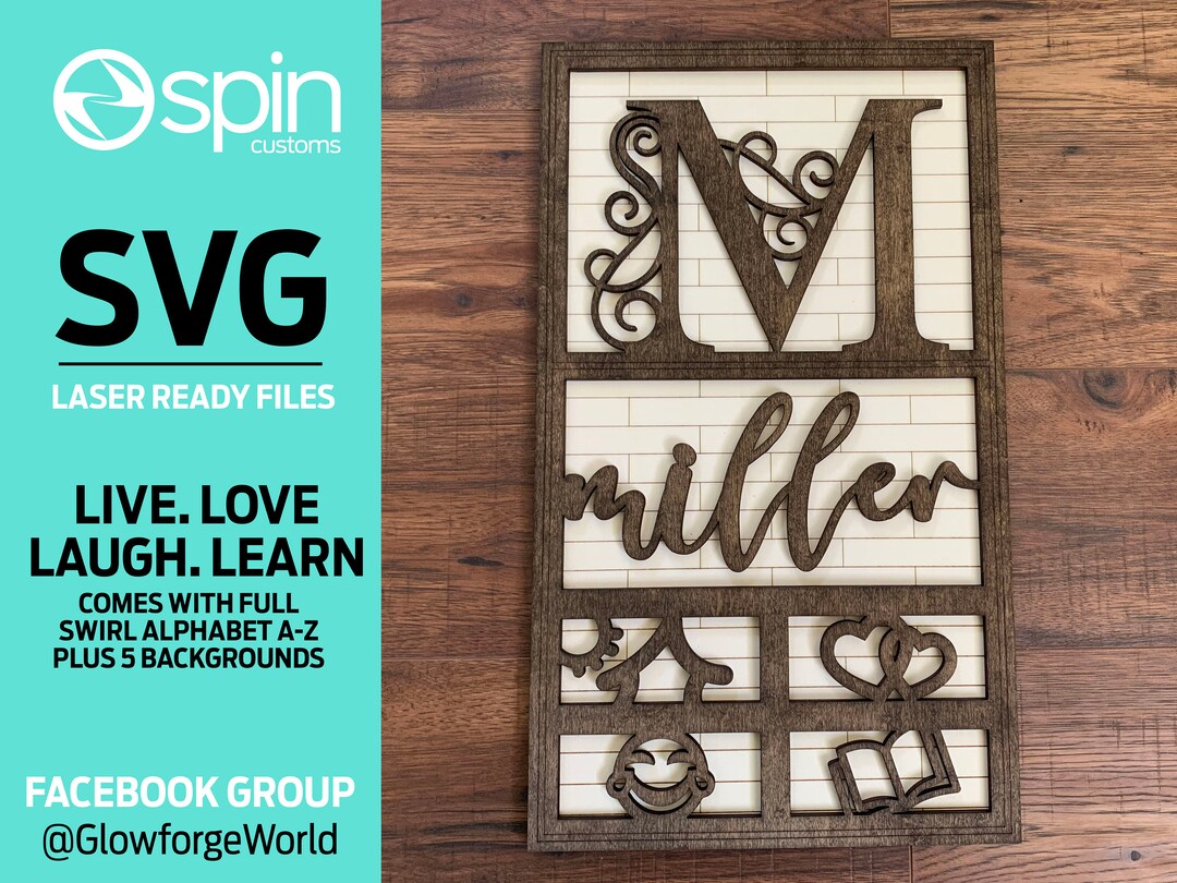 Live, Love, Laugh, Learn Custom Monogram Sign W/full Aplhabet of Swirl ...