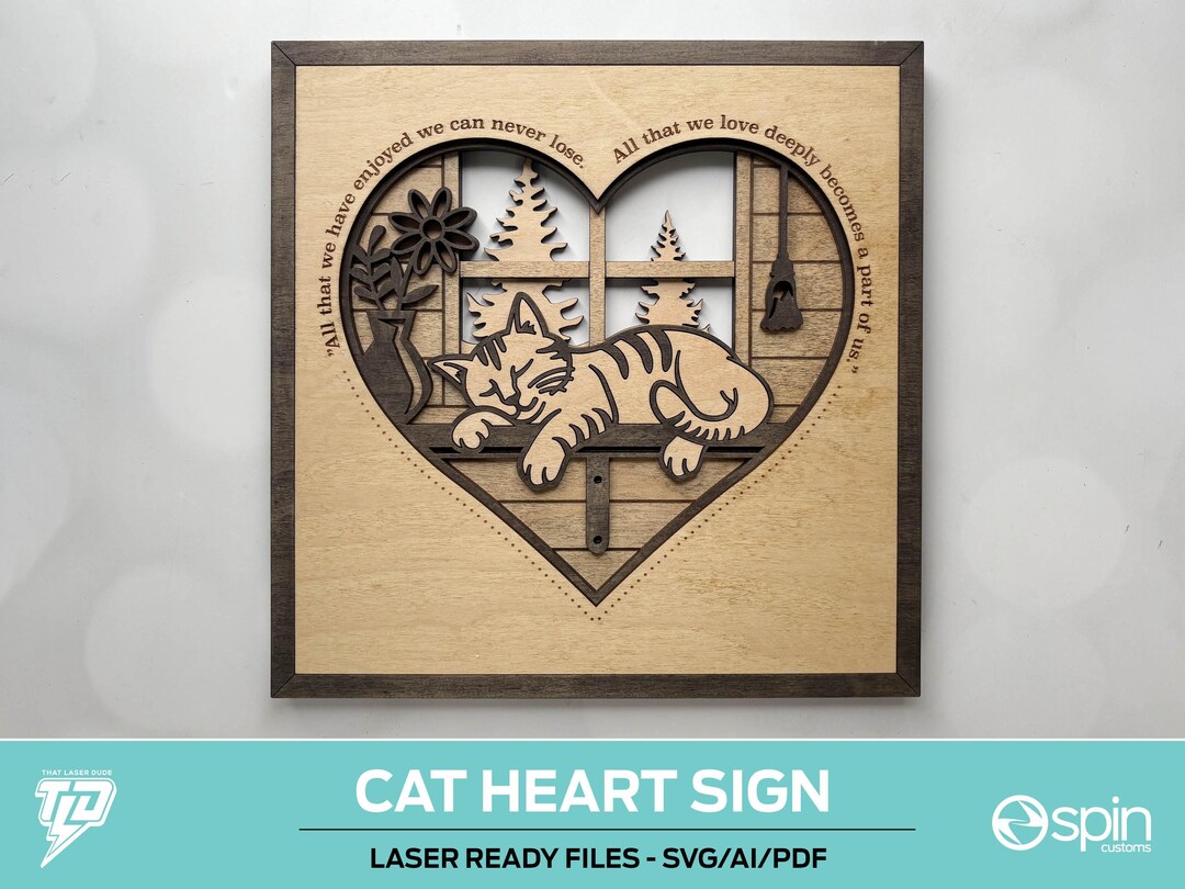 Cat "heart" Layered Sign - Laser Ready Files - All Lasers - Etsy