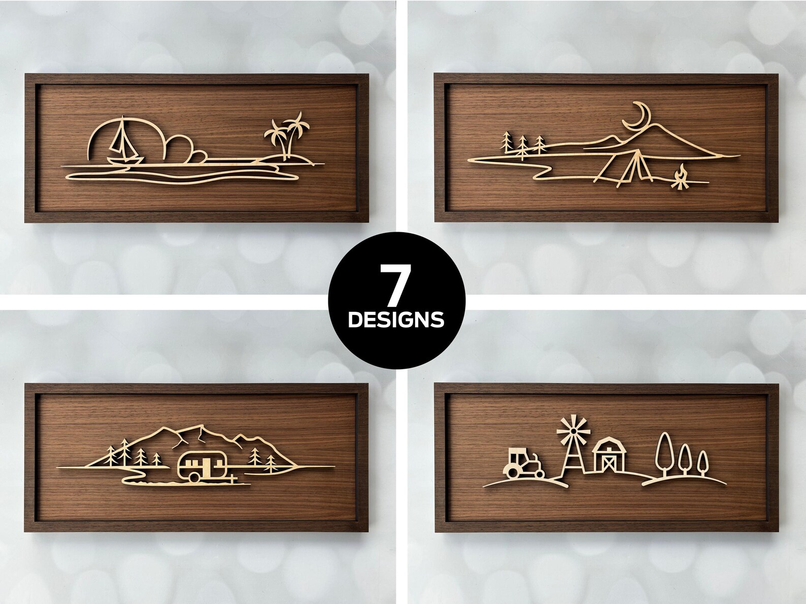 Landscapes Line Art Signs - 7 Designs - Glowforge and Lightburn Tested ...