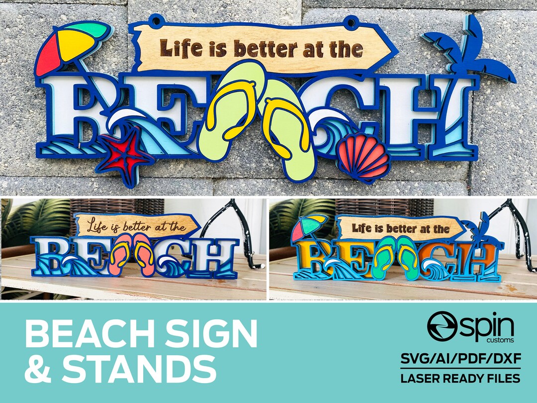Beach Sign and Stands - Laser Cut Files - Glowforge and All Lasers - Etsy