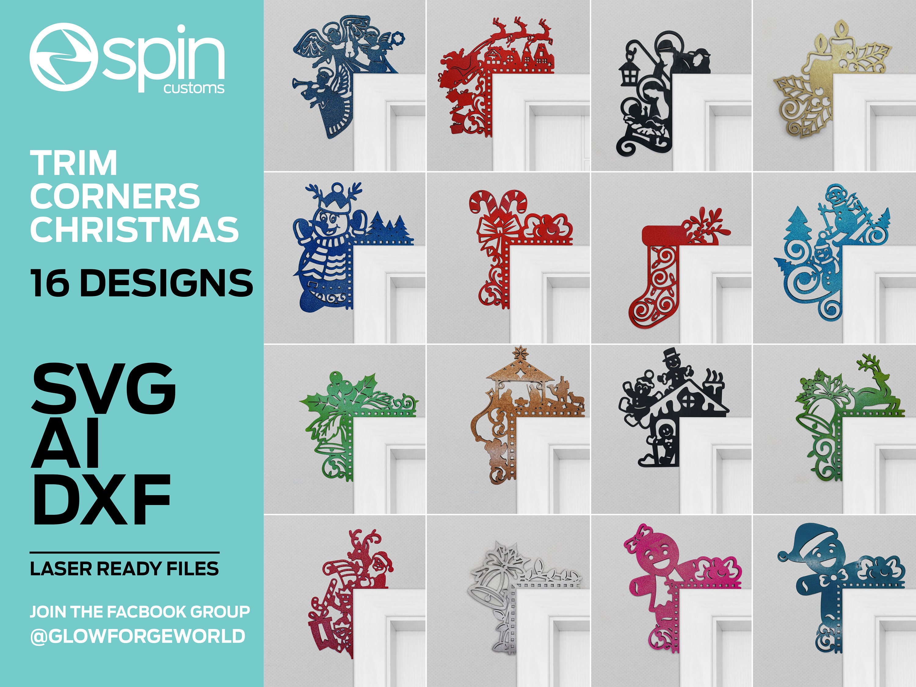 Trim Corners - Christmas Theme- 16 Files - SVG/AI/DXF - Laser Ready ...