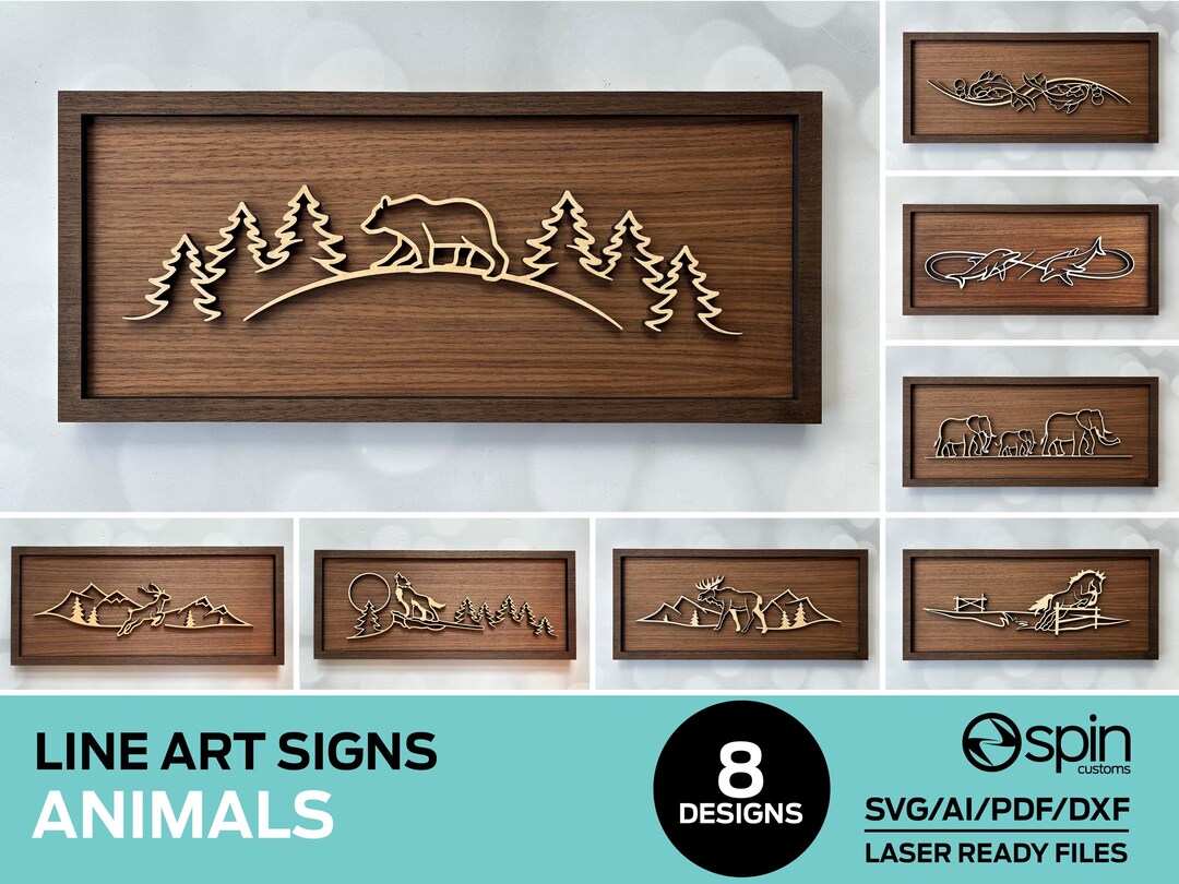 Animals Line Art Signs - 8 Designs - Glowforge and Lightburn Tested ...