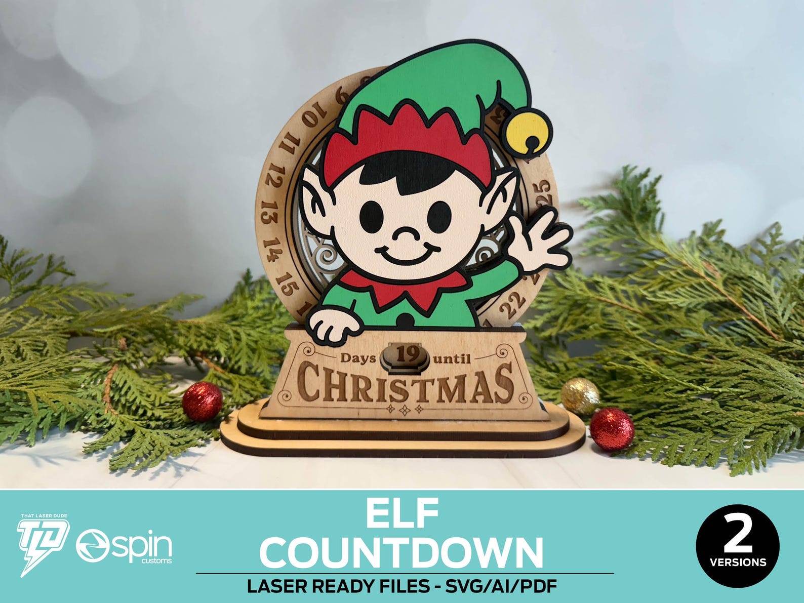 Elf Christmas Countdown Advent Calendar Stand - 2 Variations - Laser ...