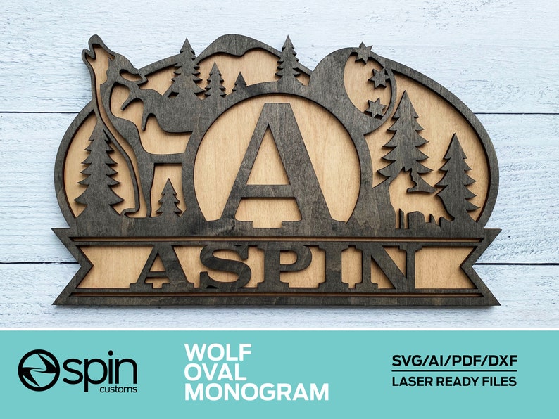 Wolf Oval Monogram - Laser Ready Cut Files - Customizable - Etsy