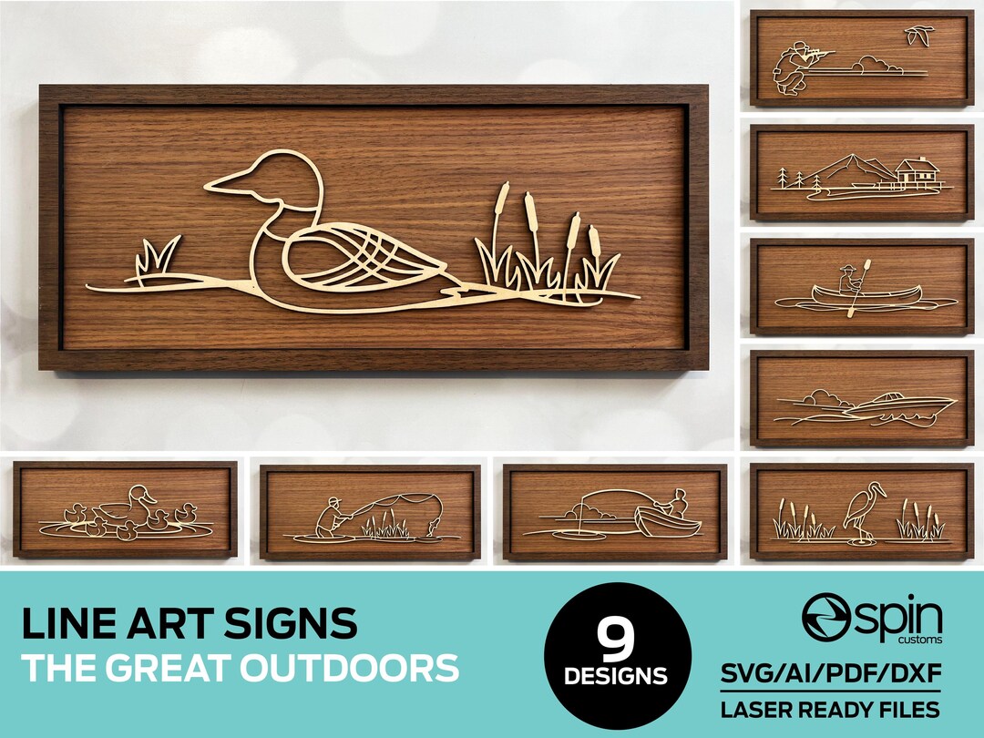 Outdoor Theme Line Art Signs - 9 Designs - Glowforge and Lightburn ...