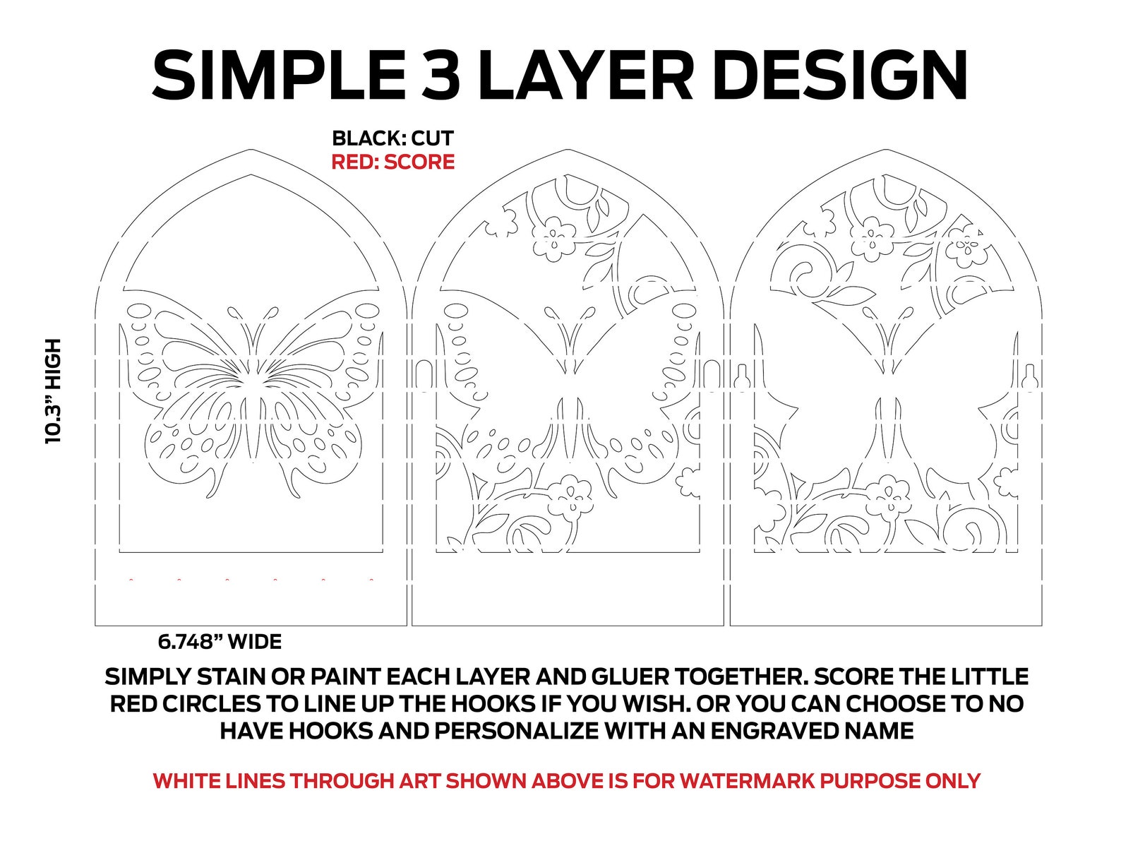 Butterfly Arch Key Hanger or Decor - Laser Ready File - Glowforge and ...