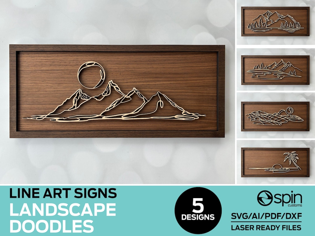 Landscapes "doodles" Line Art Signs - 5 Designs - Glowforge and ...