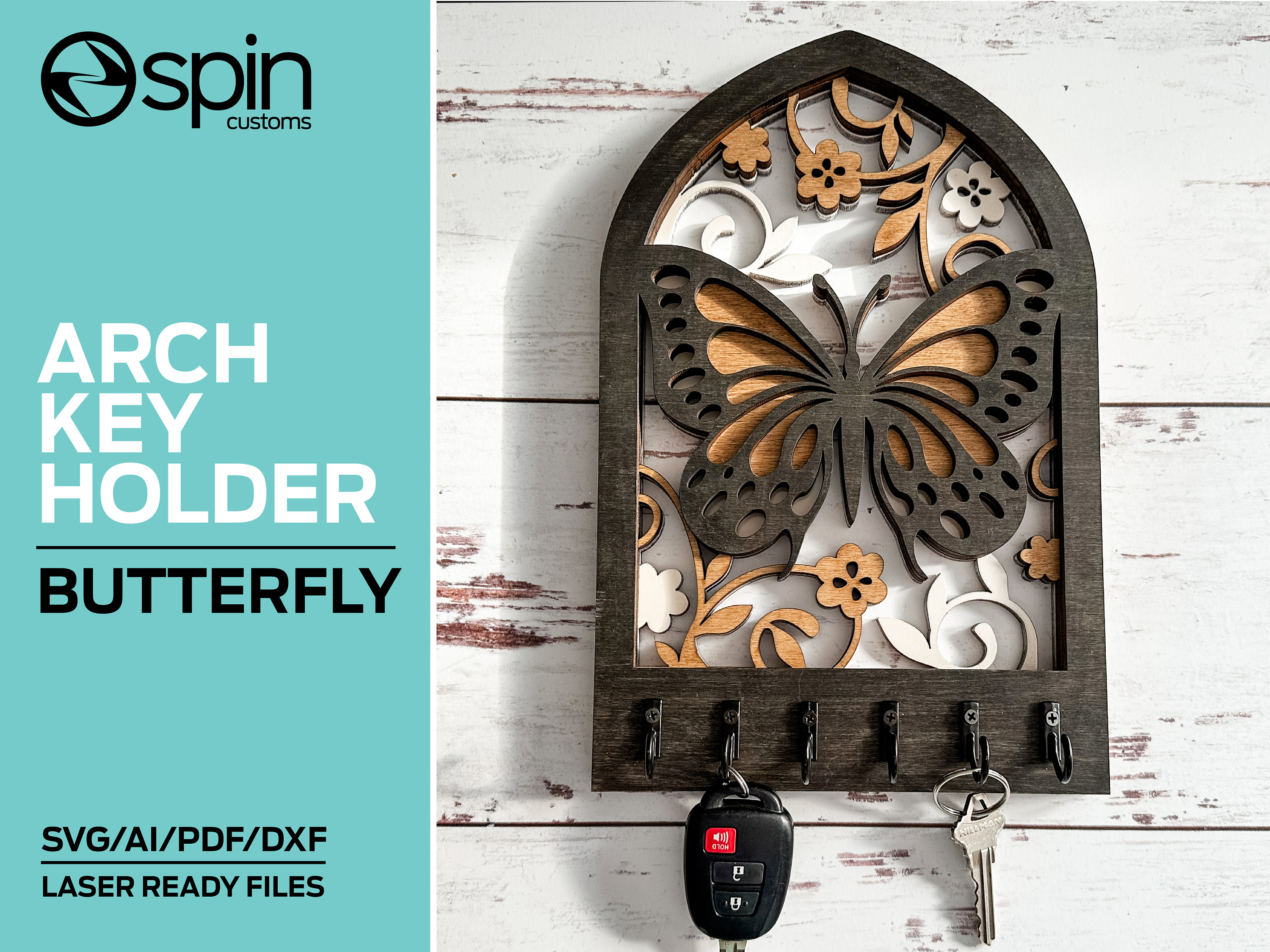 Butterfly Arch Key Hanger or Decor - Laser Ready File - Glowforge and ...