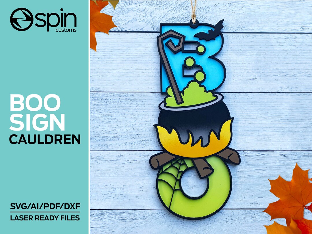CAULDRON "boo" Sign - Halloween - Laser Ready File - Glowforge and ...