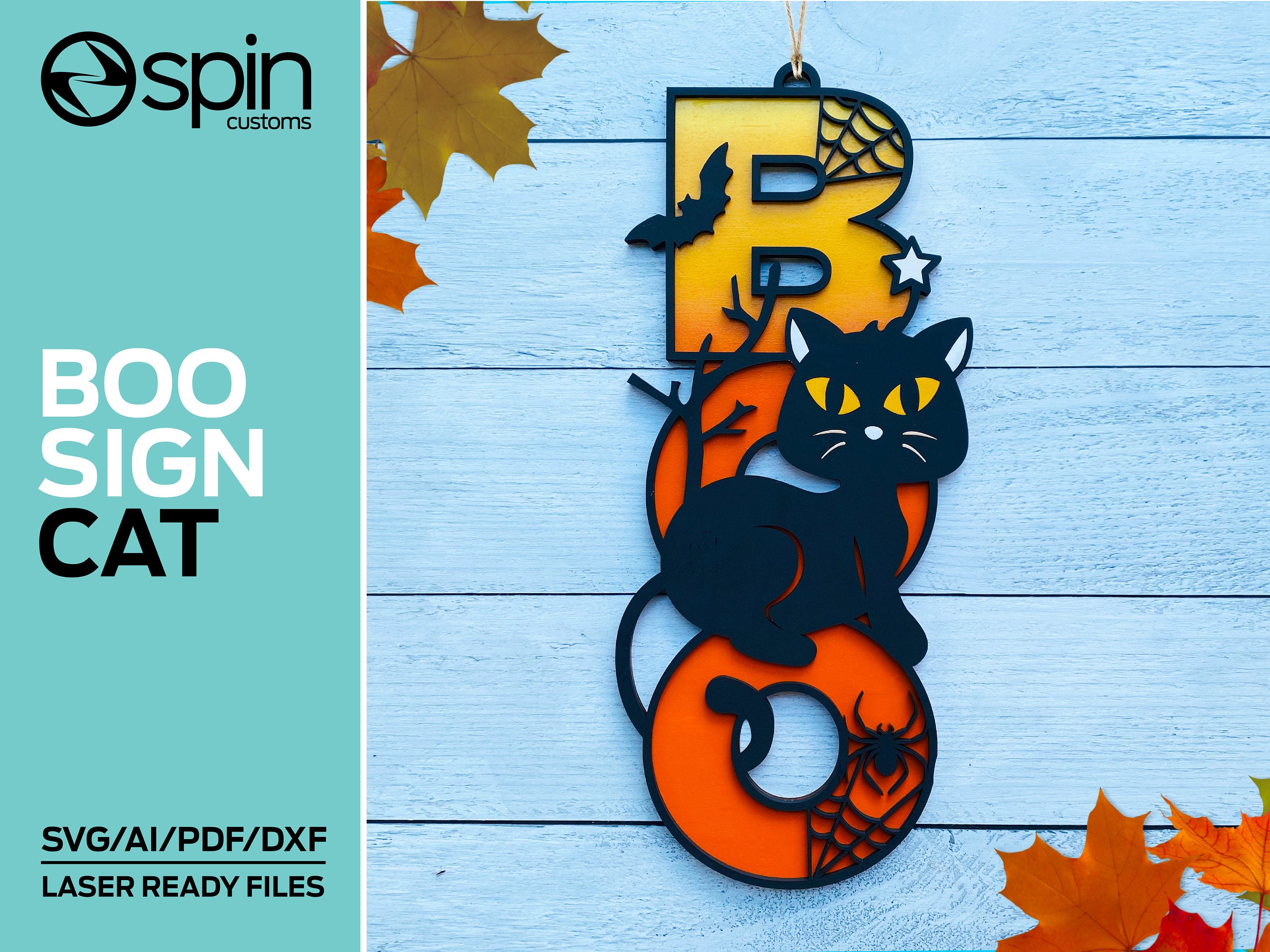 CAT boo Sign Halloween Laser Ready File - Etsy