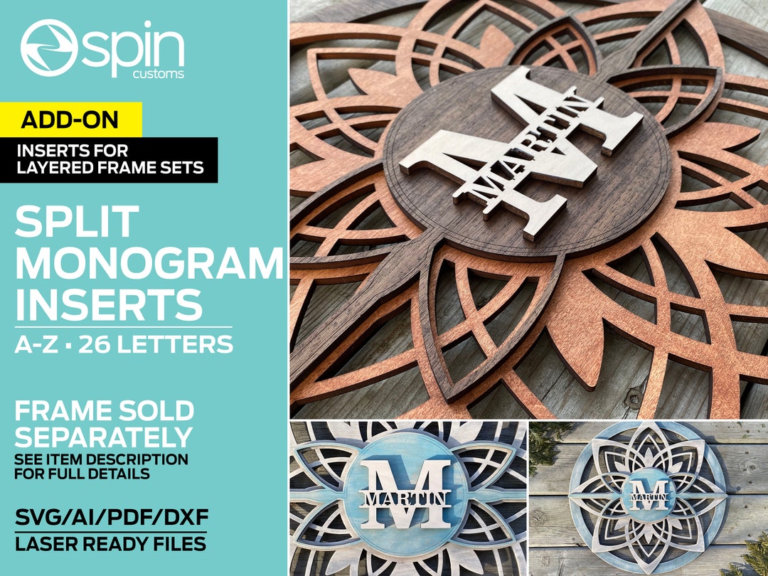 Split Letter Monogram Art for Layered Round Frame Set - ADD ON FILE ...