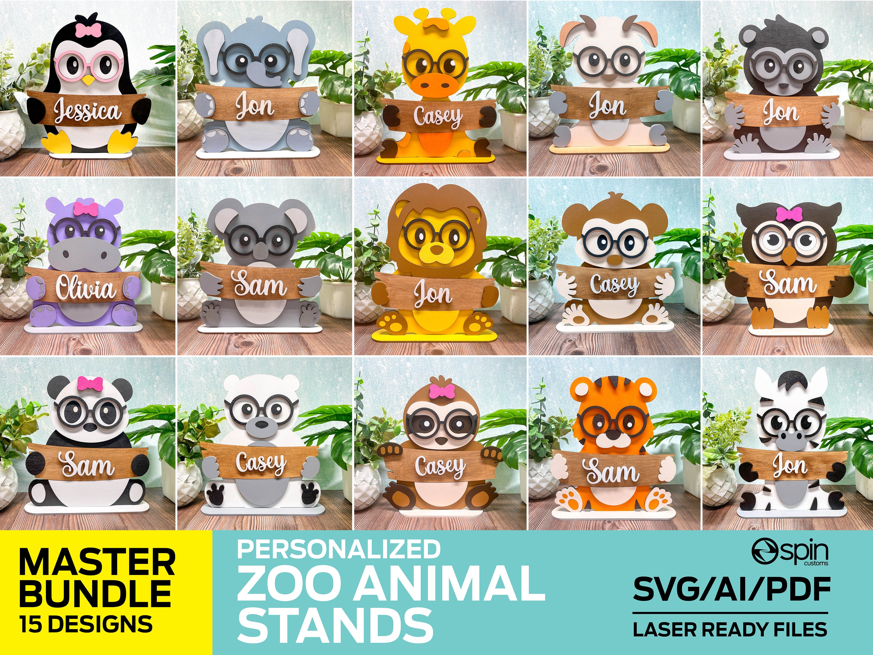 Zoo Animal Stands Master Bundle - Personalizable - 15 Designs - Laser ...