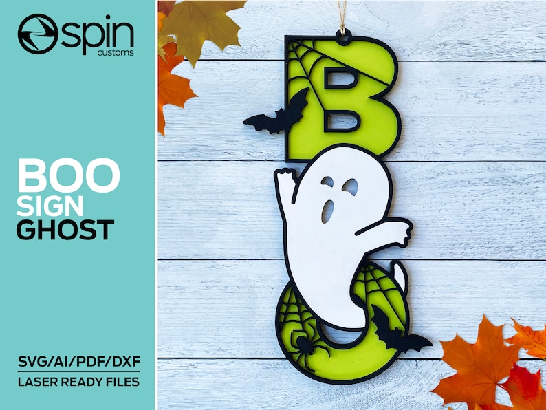 Ghost BOO Sign Halloween Laser Ready File Glowforge and - Etsy