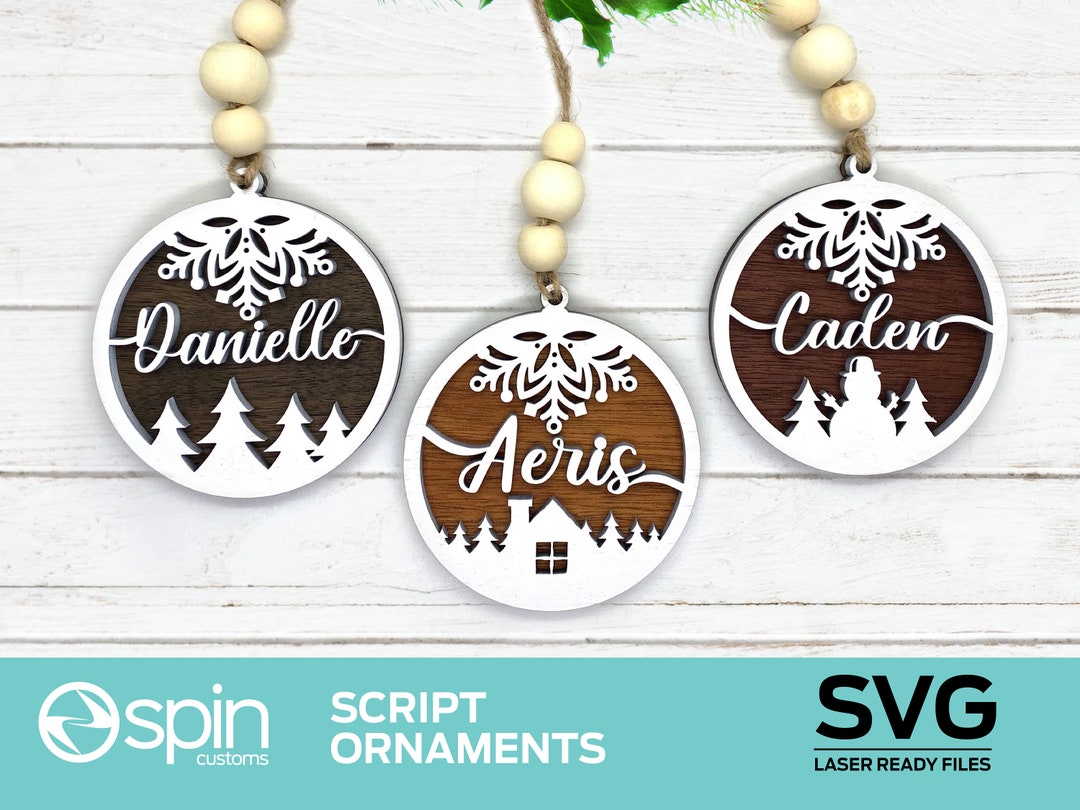 Script Ornaments - 3 Laser Ready Files - SVG - Glowforge - Etsy