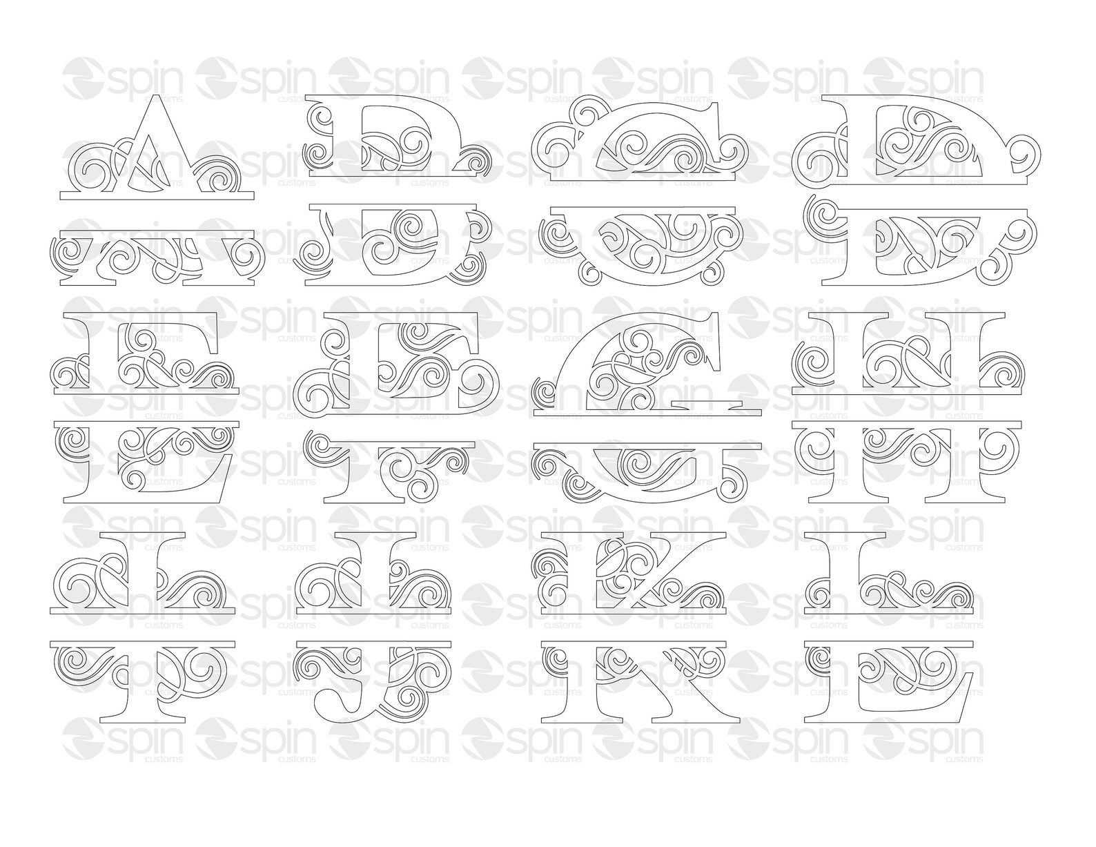 Split Letter Monograms Swirls ALPHABET 26 Letters | Etsy