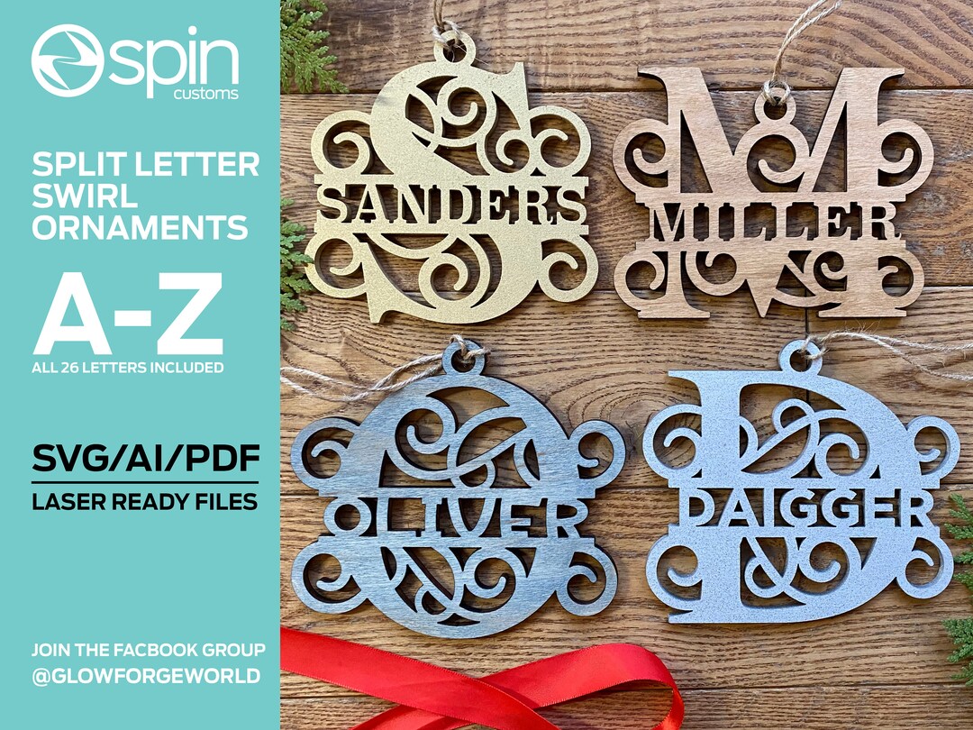 Split Letter Swirl Ornaments - Laser Ready File - SVG - AI - PDF - Etsy