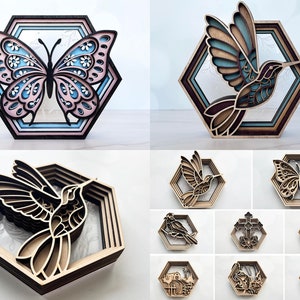 Hexagon Shadow Box Design - Laser Ready File - 8 Designs - Glowforge ...
